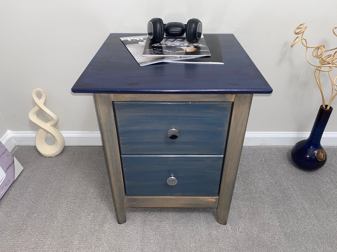 Distress Blue End Table, Farmhouse Night Stand, Solid Wood Table ...