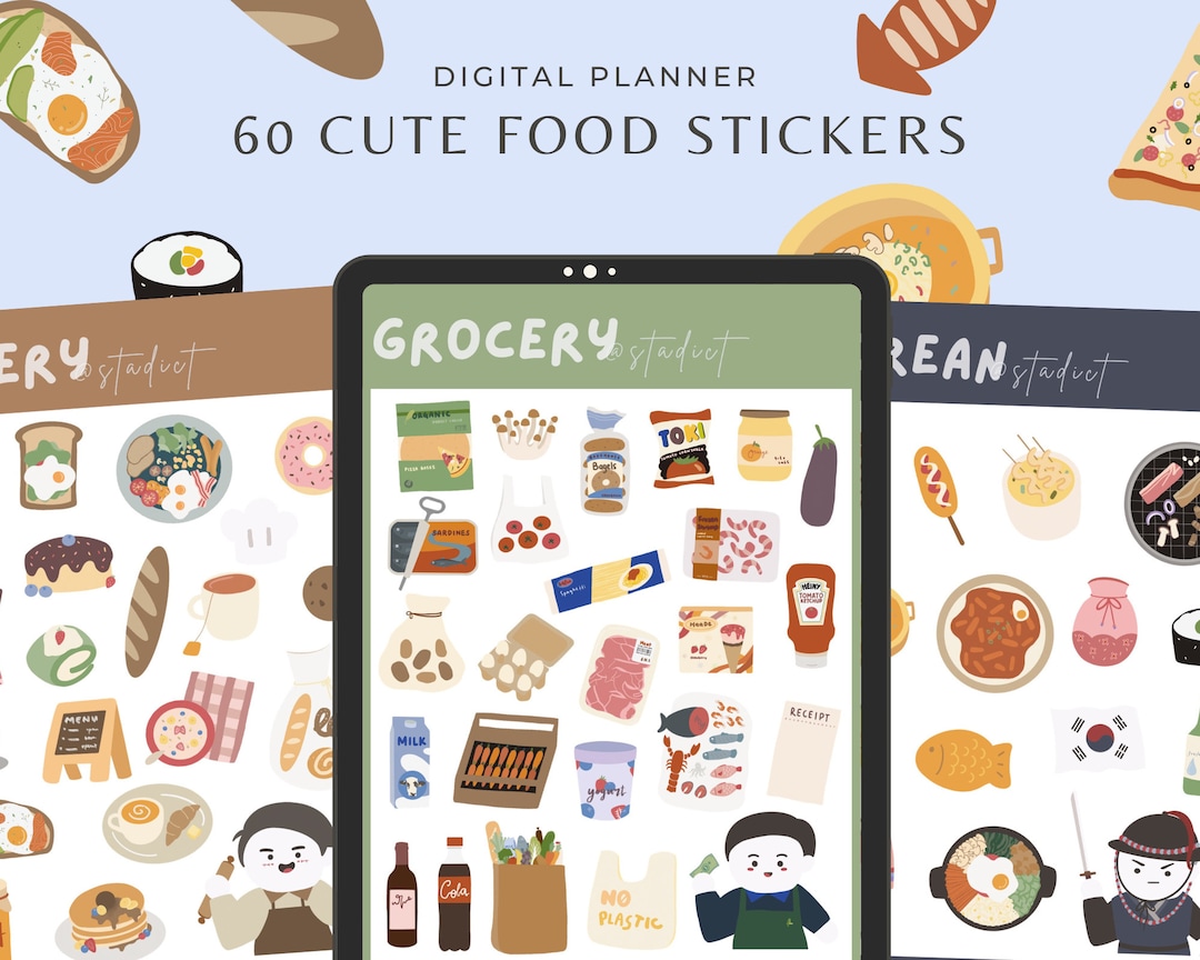 60pcs Cute Grocery Food Digital Sticker | Digital Planner | Goodnotes ...