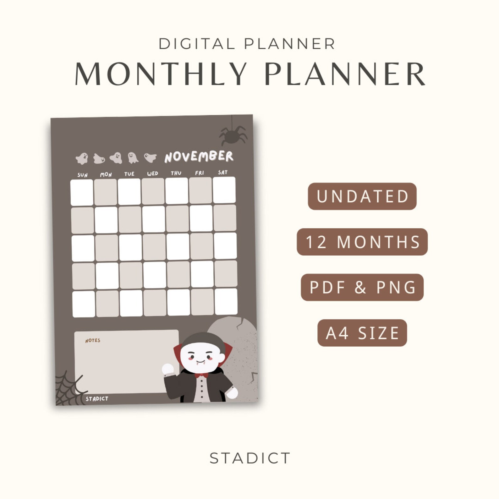 Cute Undated Monthly Calendar Digital Planner | Digital Planner ...