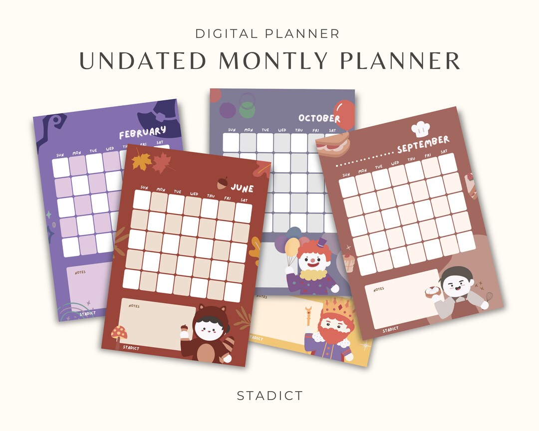 Cute Undated Monthly Calendar Digital Planner | Digital Planner ...