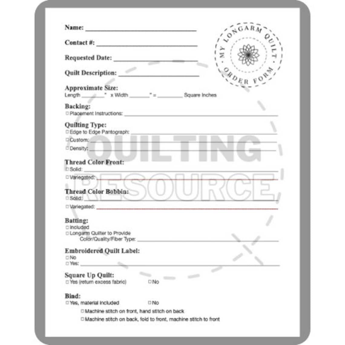 Longarm Quilt Form, Printable PDF Download, 8.5" X 11", Unlimited ...