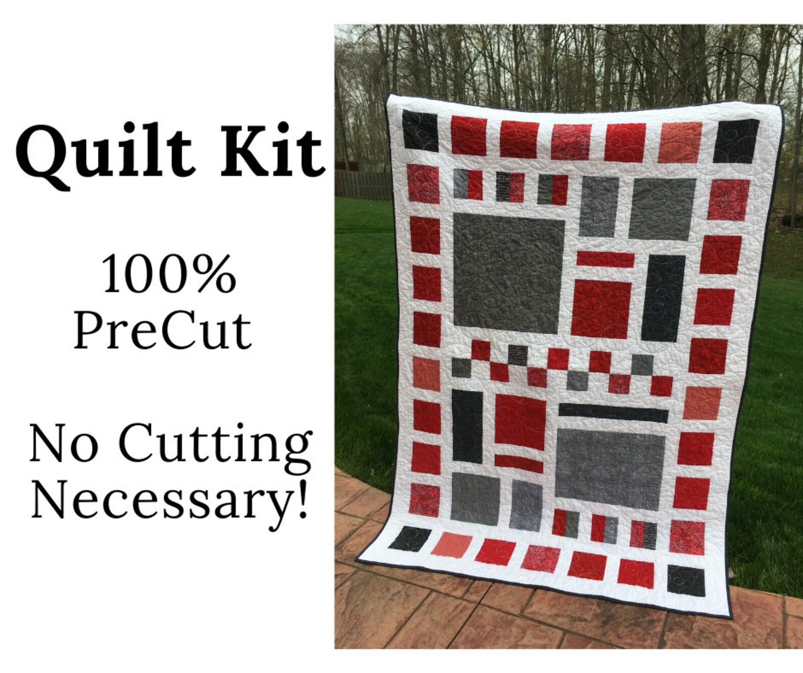 Precut Quilt Kit, Ready to Sew, No Cutting Quilt, Red Gray Quilt Kit ...