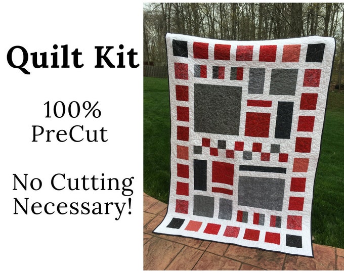 Precut Quilt Kit, Ready to Sew, No Cutting Quilt, Red Gray Quilt Kit ... Precut Quilt Kit, Ready to Sew, No Cutting Quilt, Red Gray Quilt Kit ...
