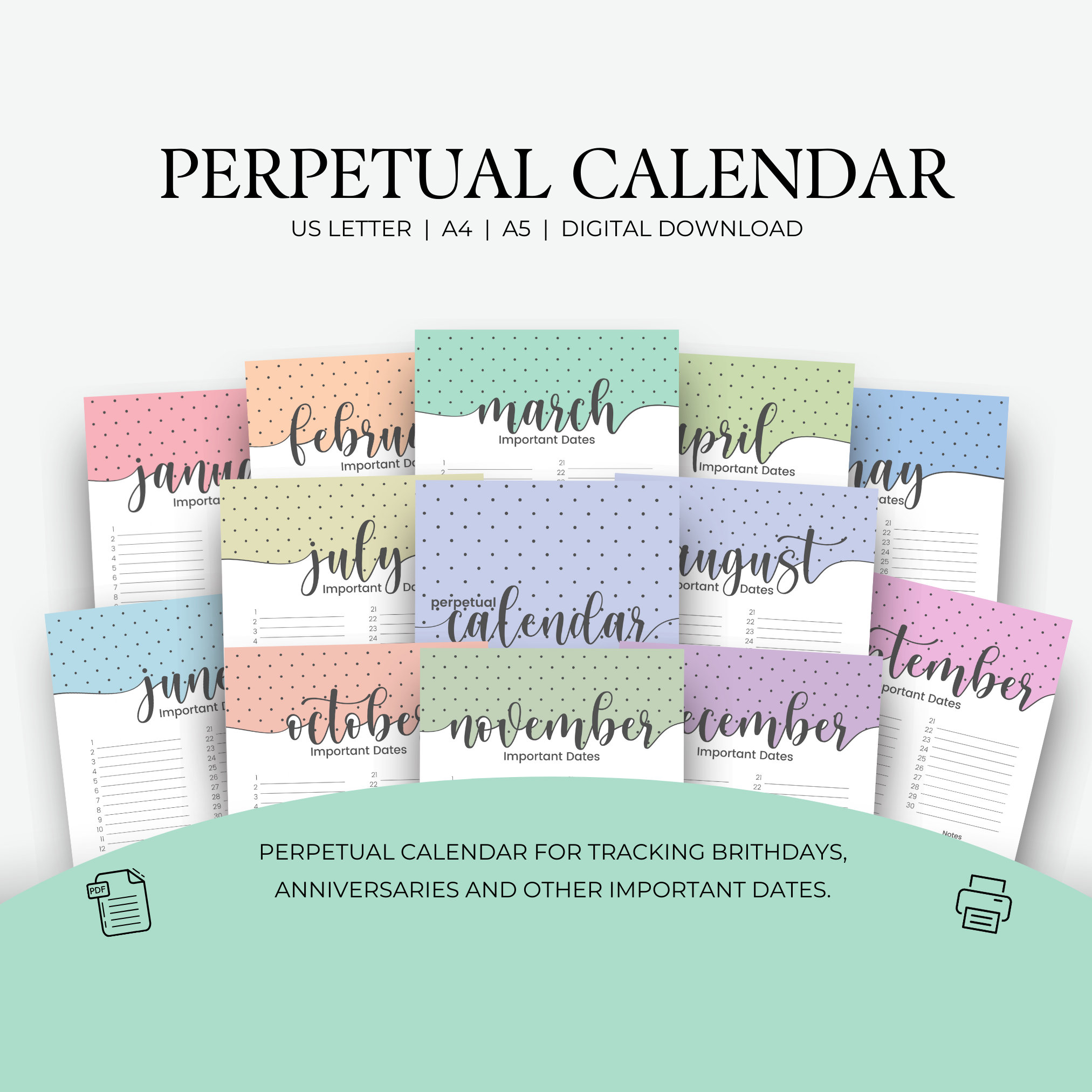 Perpetual Calendar Printable Perpetual Birthday Calendar Printable ...