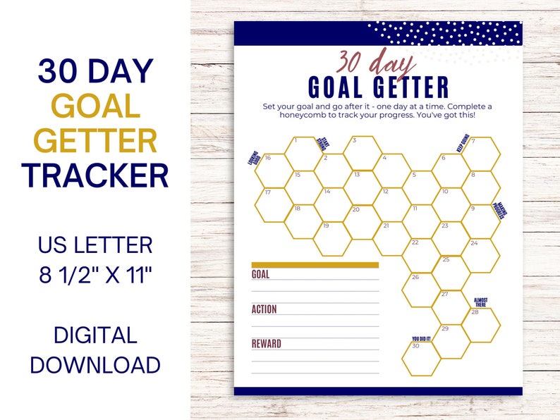 Printable Honeycomb 30 Day Goal Tracker | Savings Tracker | Habit ...