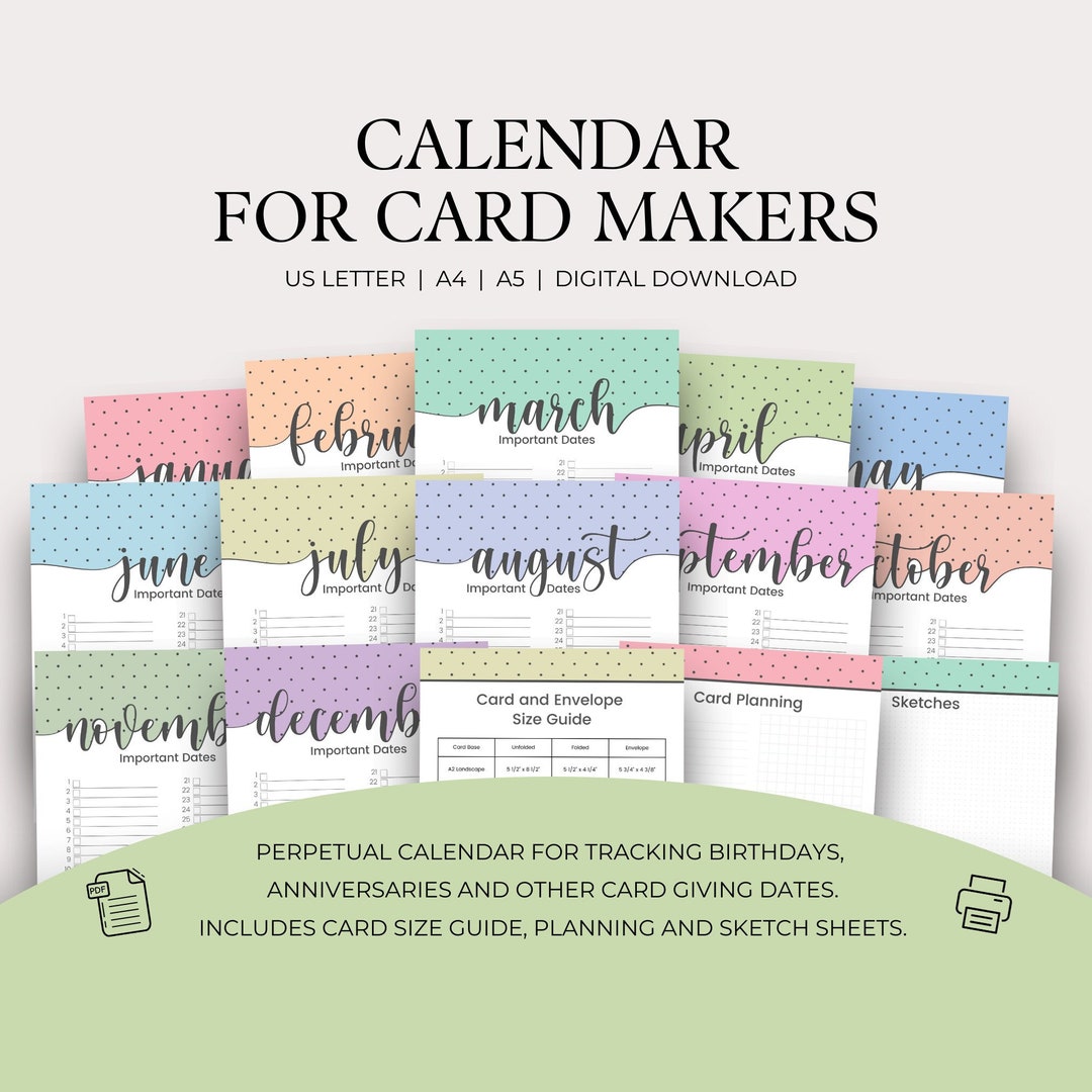 Perpetual Calendar for Card Makers Pertual Calendar Printable Perpetual ...