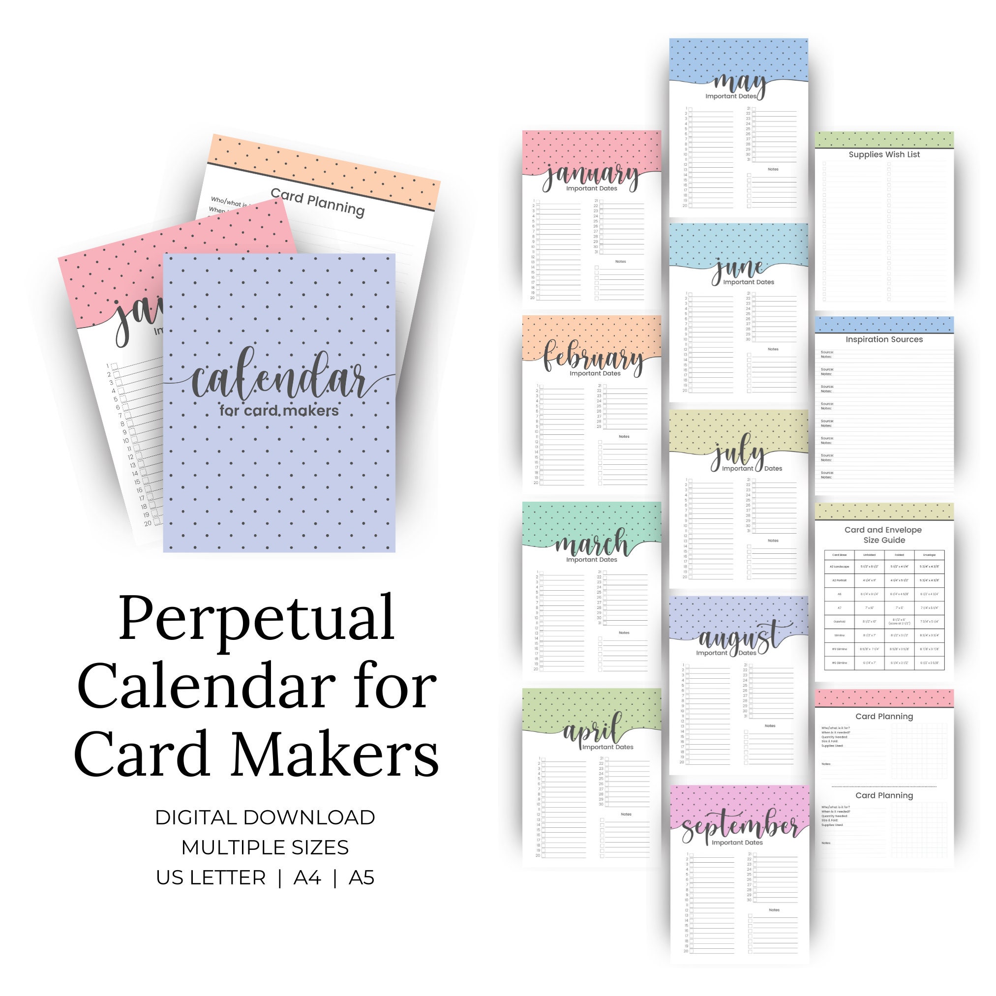 Perpetual Calendar for Card Makers Pertual Calendar Printable Perpetual ...