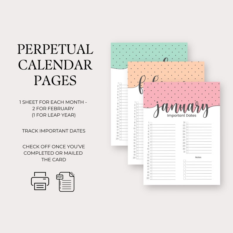Perpetual Calendar for Card Makers Pertual Calendar Printable Perpetual ...