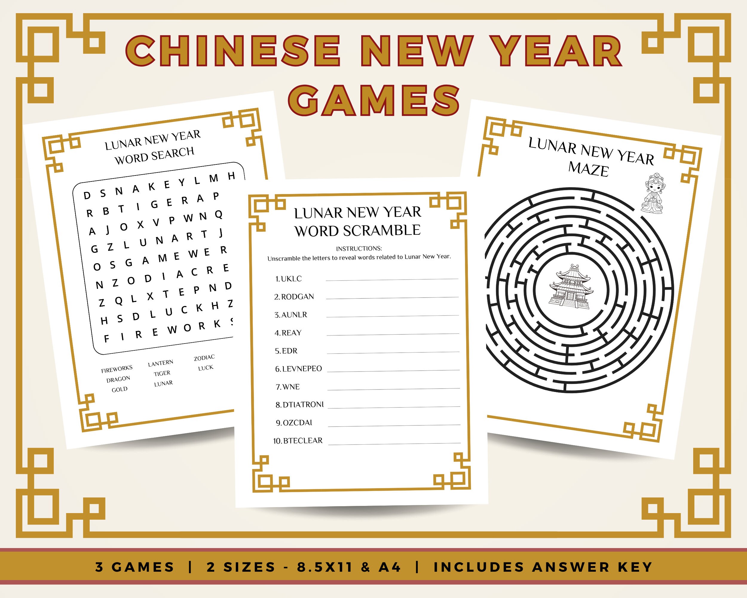 Lunar New Year Games Chinese New Year Activities Lunar New Year - Etsy