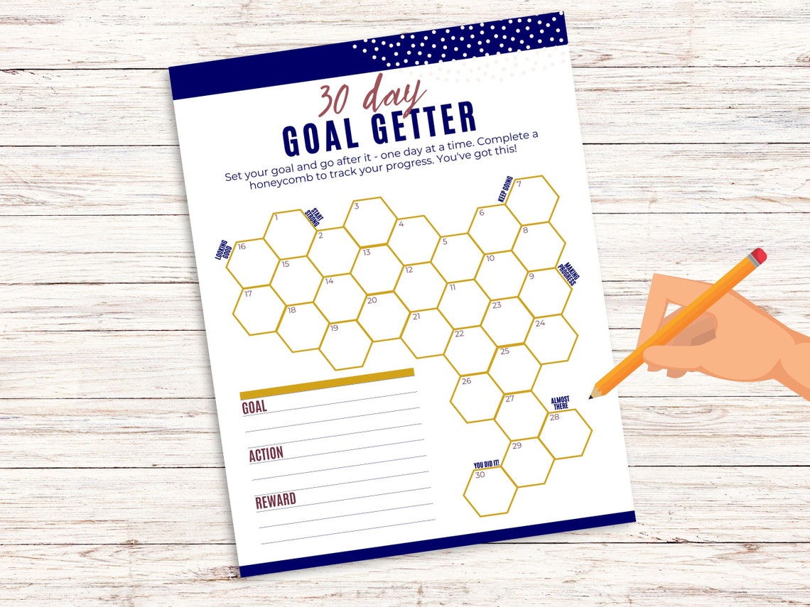 Printable Honeycomb 30 Day Goal Tracker | Savings Tracker | Habit ...