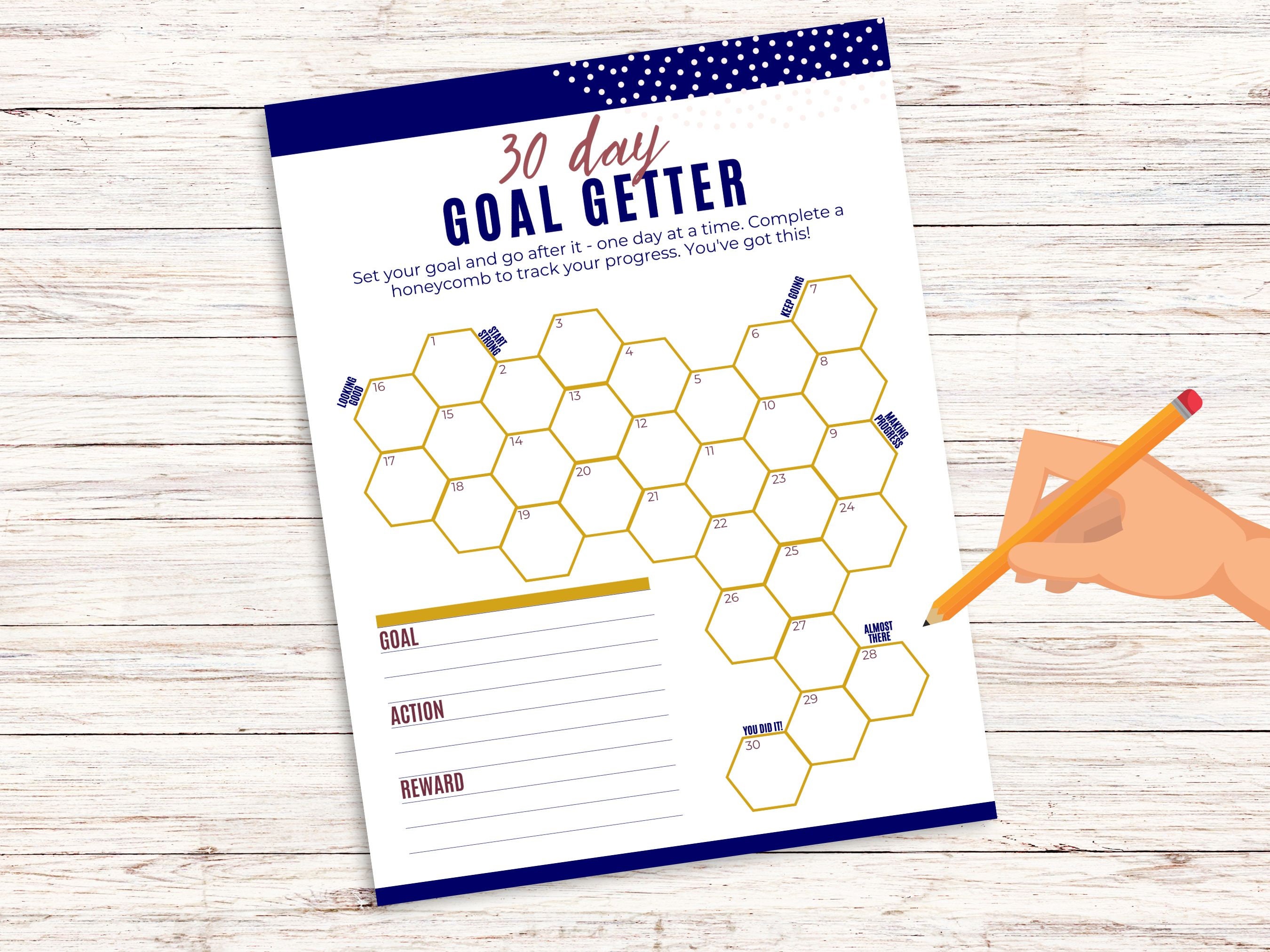 Printable Honeycomb 30 Day Goal Tracker | Savings Tracker | Habit ...