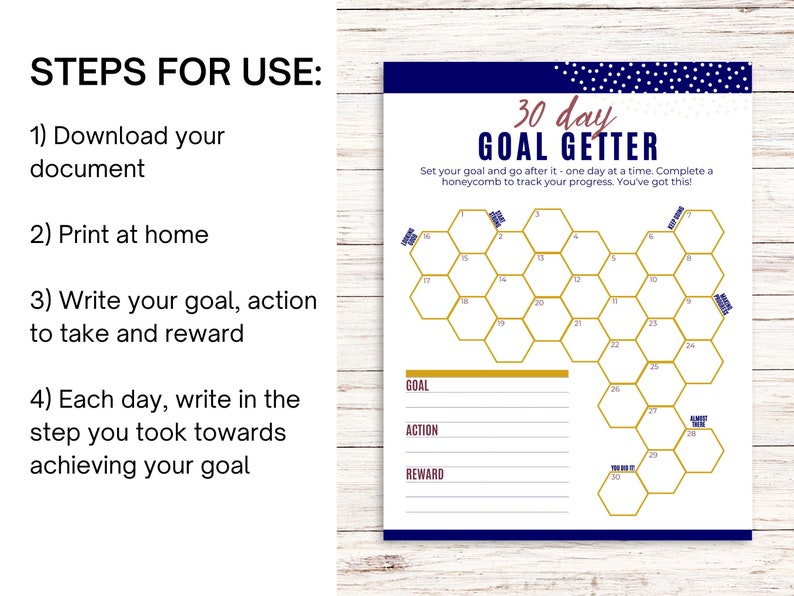 Printable Honeycomb 30 Day Goal Tracker | Savings Tracker | Habit ...