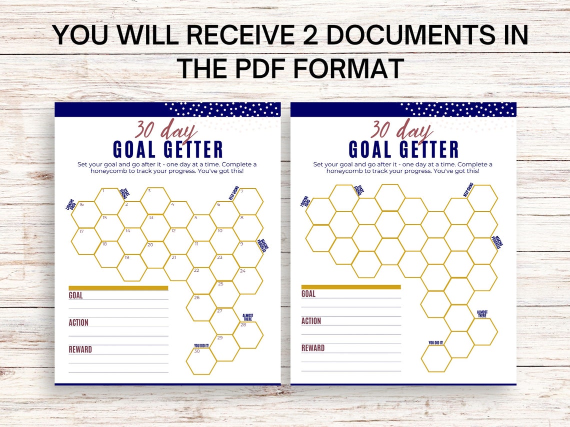 Printable Honeycomb 30 Day Goal Tracker | Savings Tracker | Habit ...