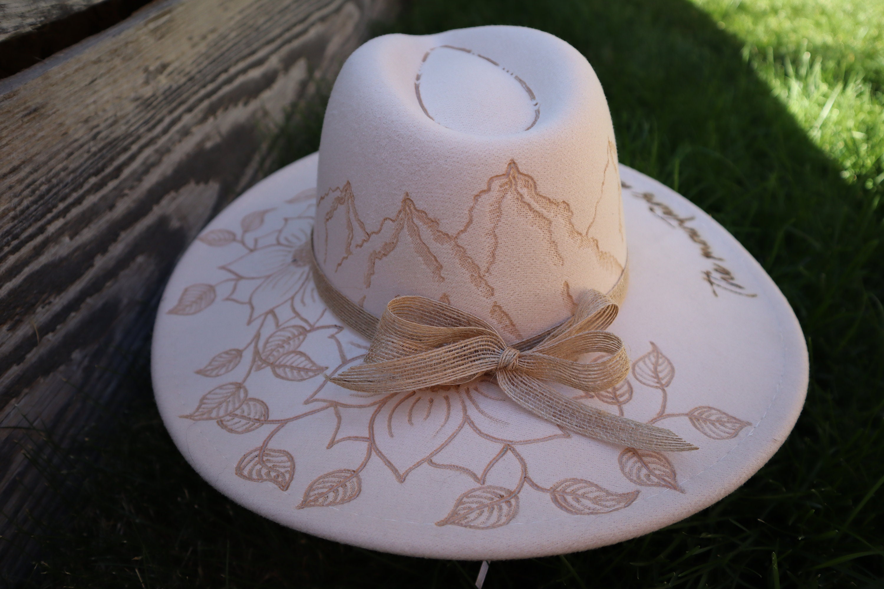 CUSTOM Burnt Felt Hat, Wide Brim Fedora, Rancher Hat, Engraved Cowboy ...