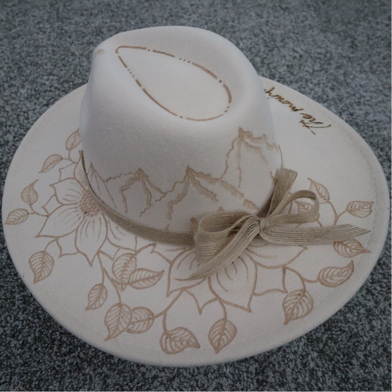 CUSTOM Burnt Felt Hat, Wide Brim Fedora, Rancher Hat, Engraved Cowboy ...