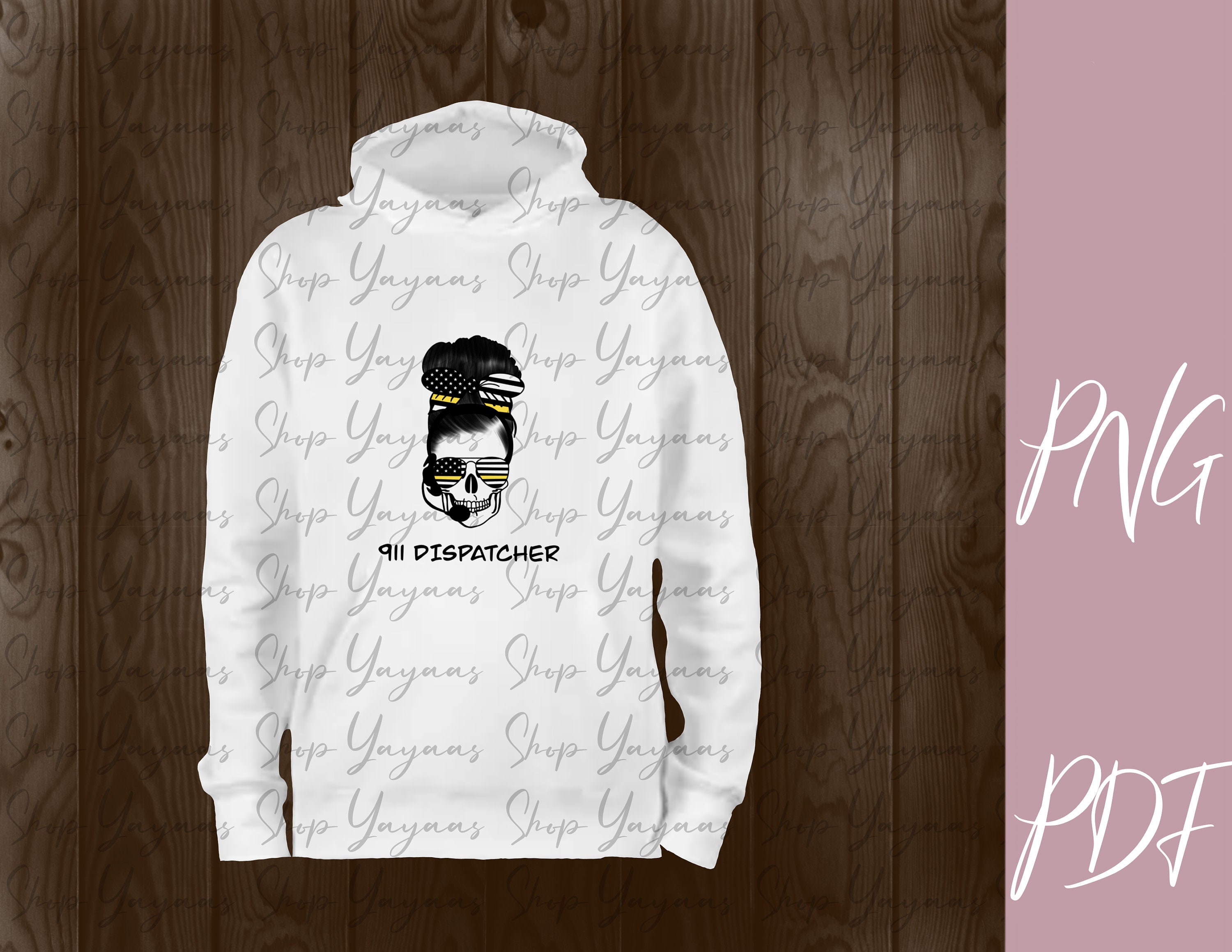 911 Dispatcher Skull Girl Bun PNG File Sublimation Digital Download ...