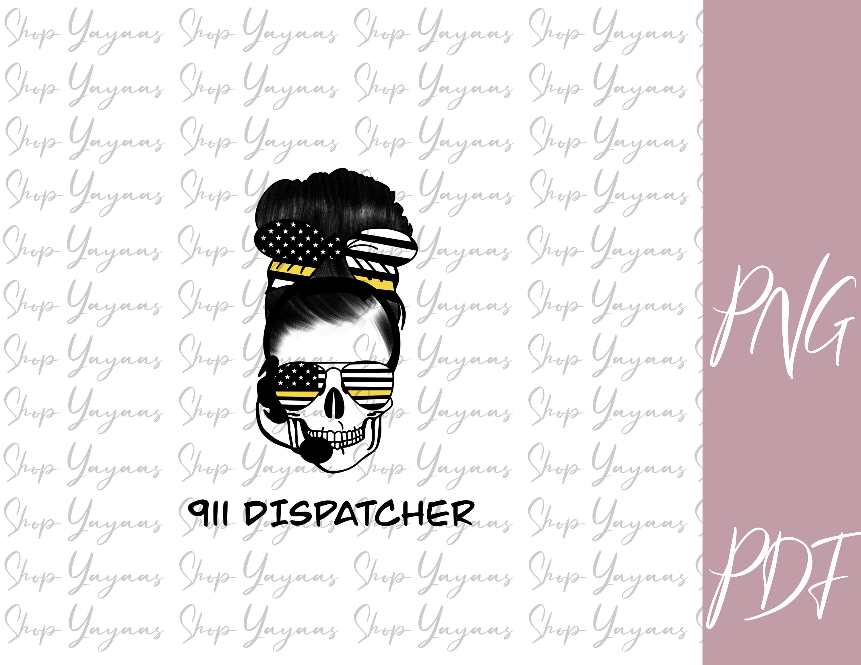 911 Dispatcher Skull Girl Bun PNG File Sublimation Digital Download ...