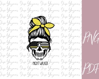 911 Dispatcher Skull Girl Bun PNG File Sublimation Digital - Etsy