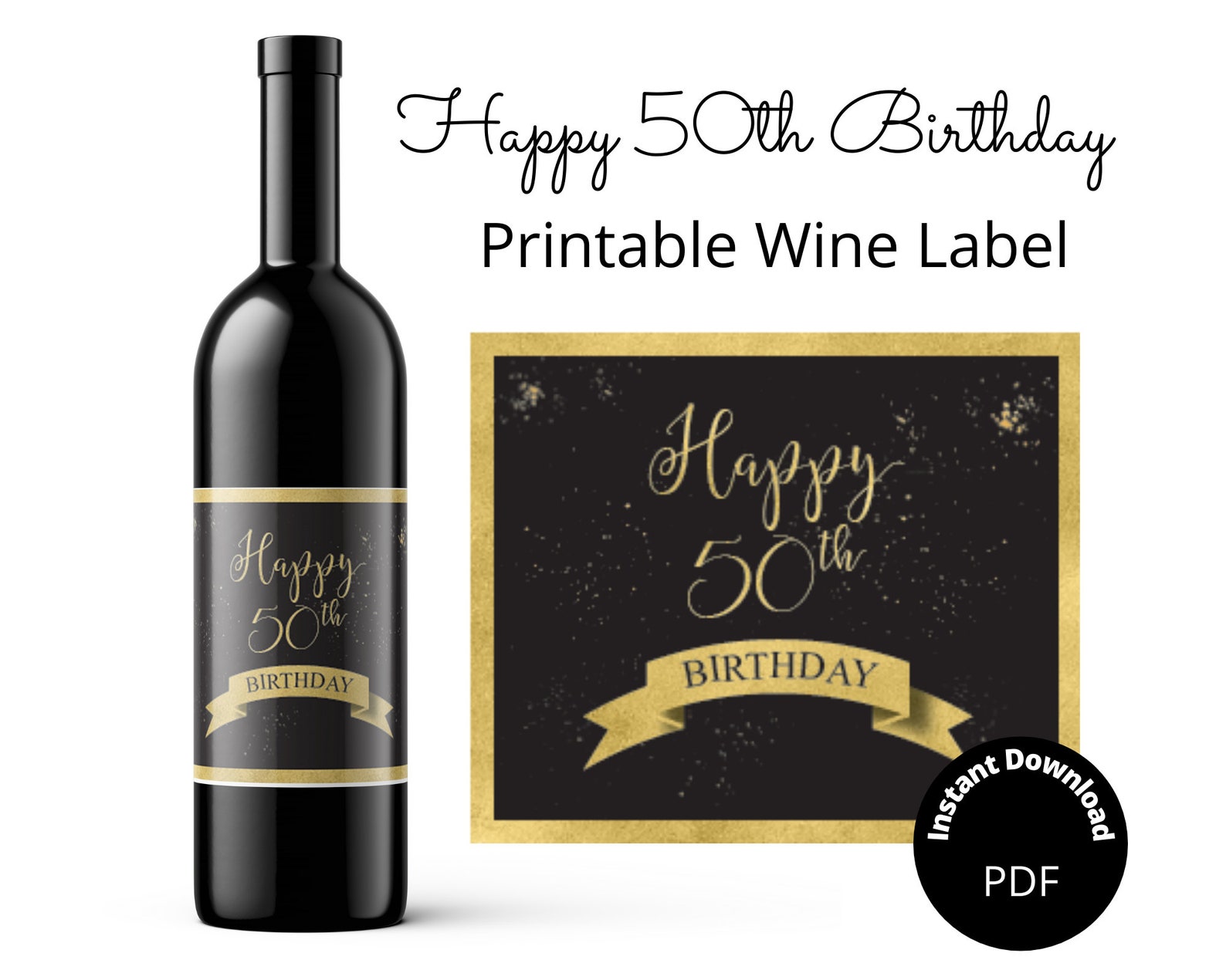 Printable Wine Label Birthday, 50th Birthday Wine Label Gold, 50th ...