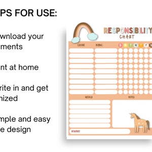 Responsibility Chart Printable, Kids Chore Chart, Printables for ...