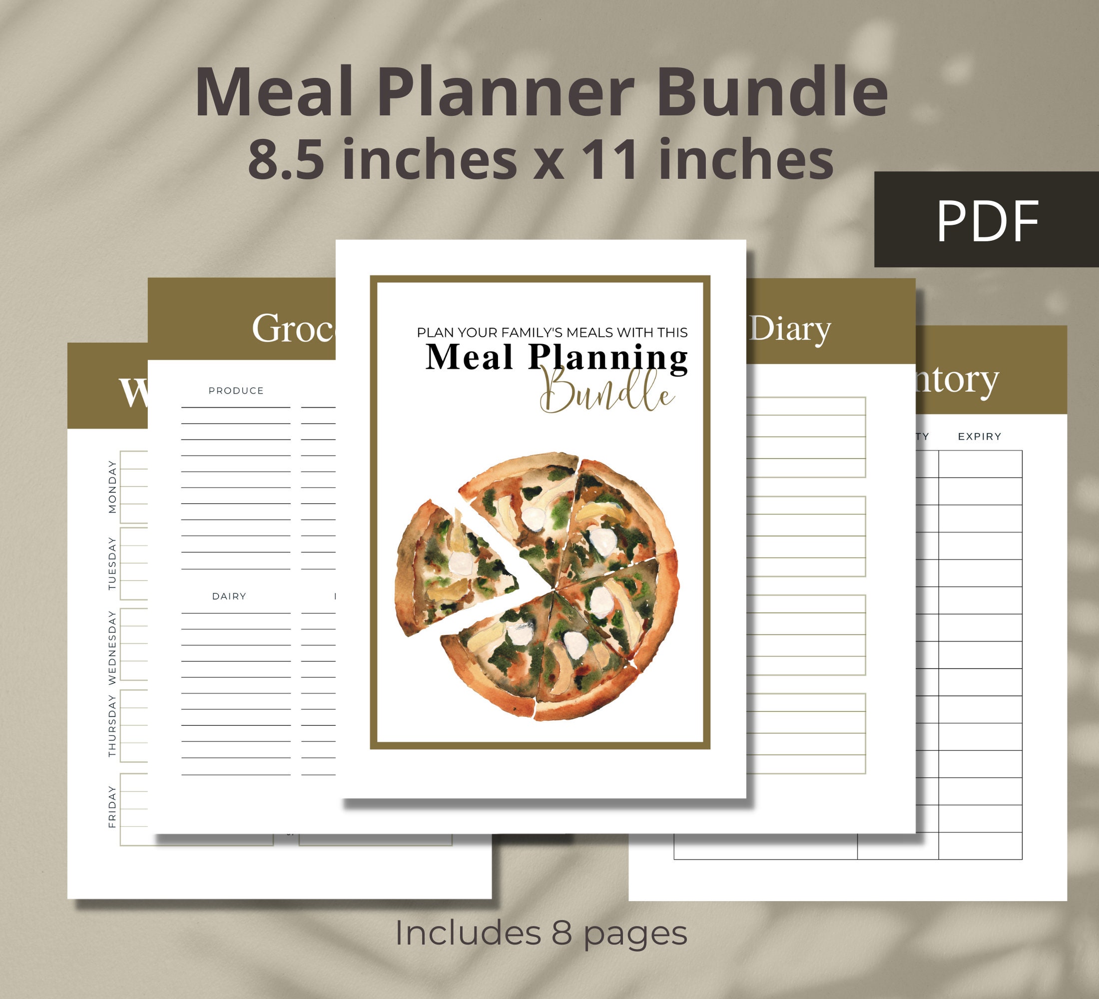 Meal Planner Printable, Weekly Meal Planner Template, 8.5 X 11. Planner ...