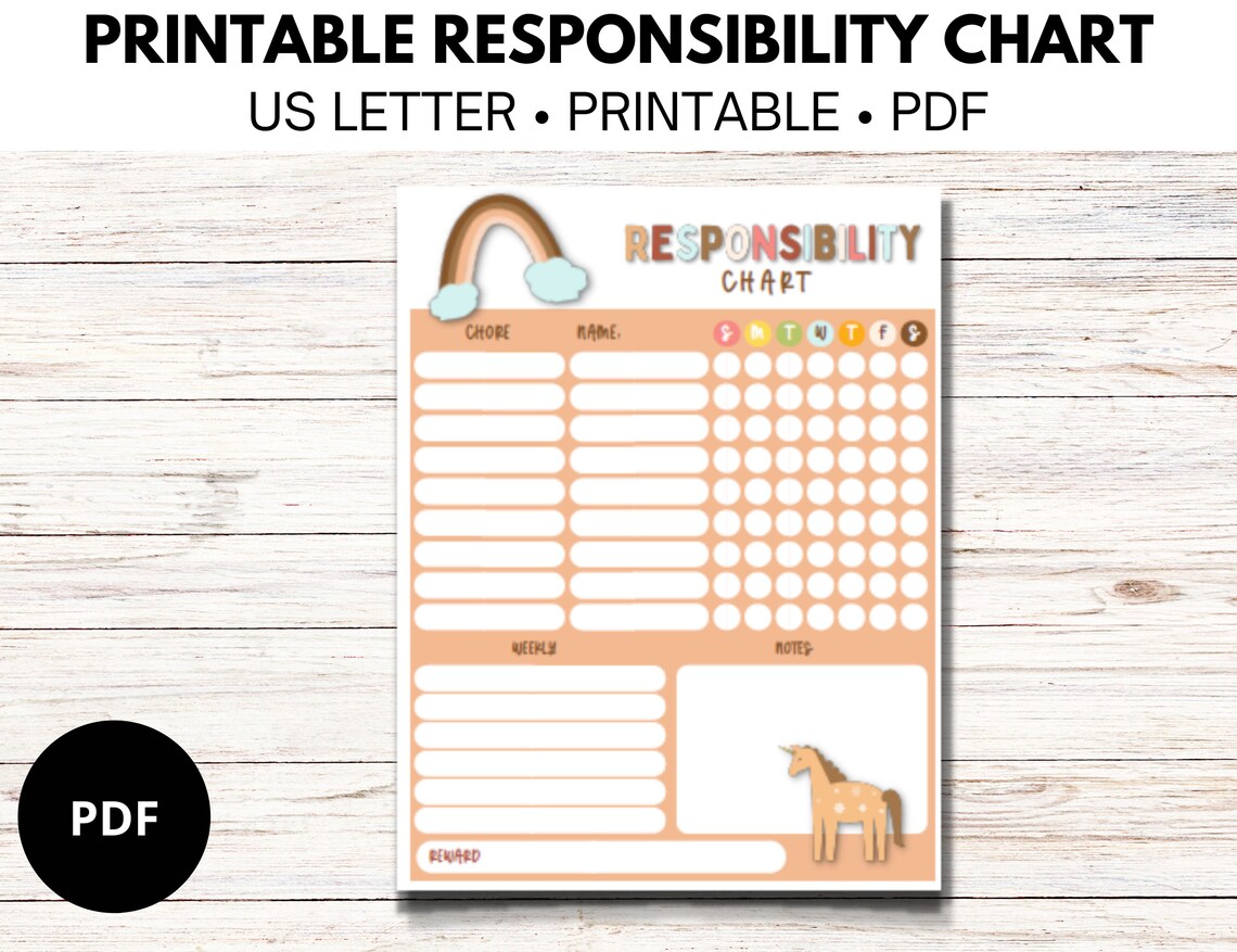 Responsibility Chart Printable, Kids Chore Chart, Printables for ...