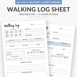Walking Log Printable Steps Tracker Fitness Journal Walking - Etsy