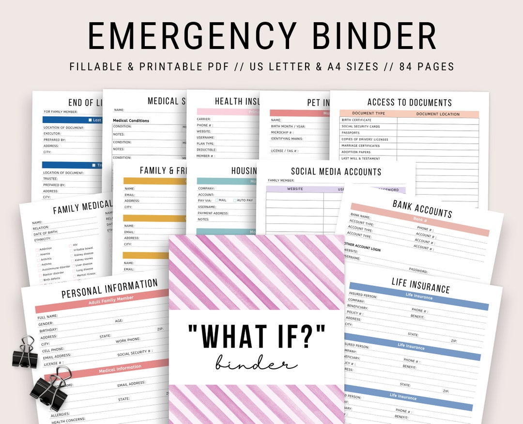 Emergency Binder Printable and Fillable in Case of Emergency - Etsy