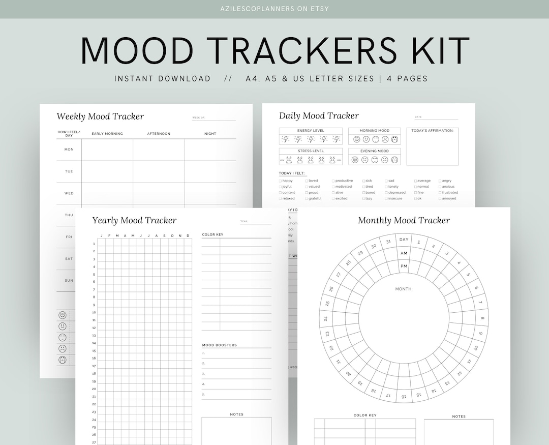Mood Tracker Printable Kit, Monthly Mood Log, Circular Mood Chart, Mood ...