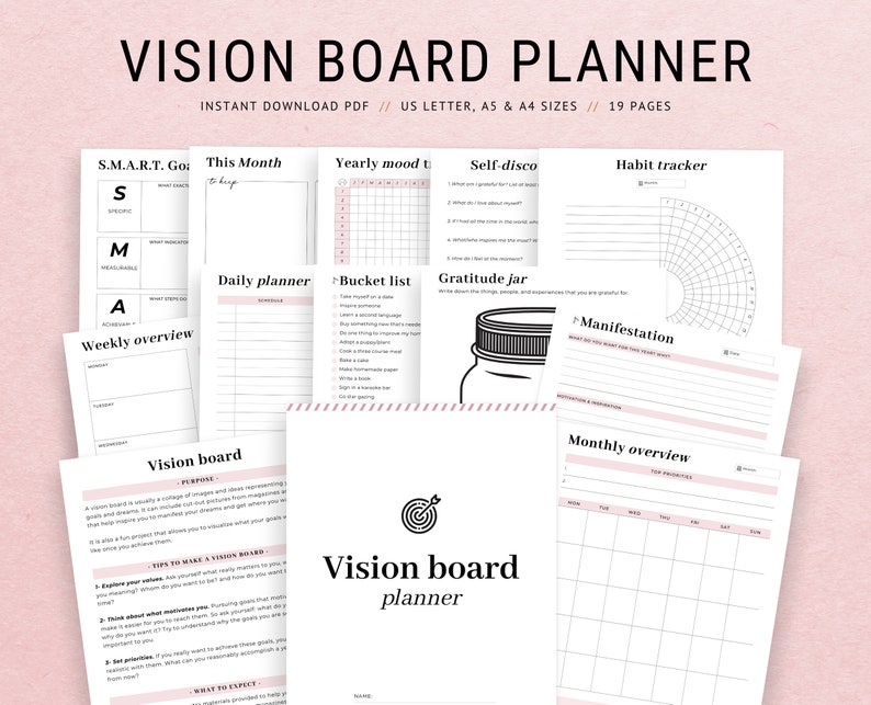 Vision Board Printable Planner for Goals Setting - Etsy