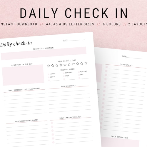 Daily Check in Printable Wellness Planner Therapy Journal - Etsy