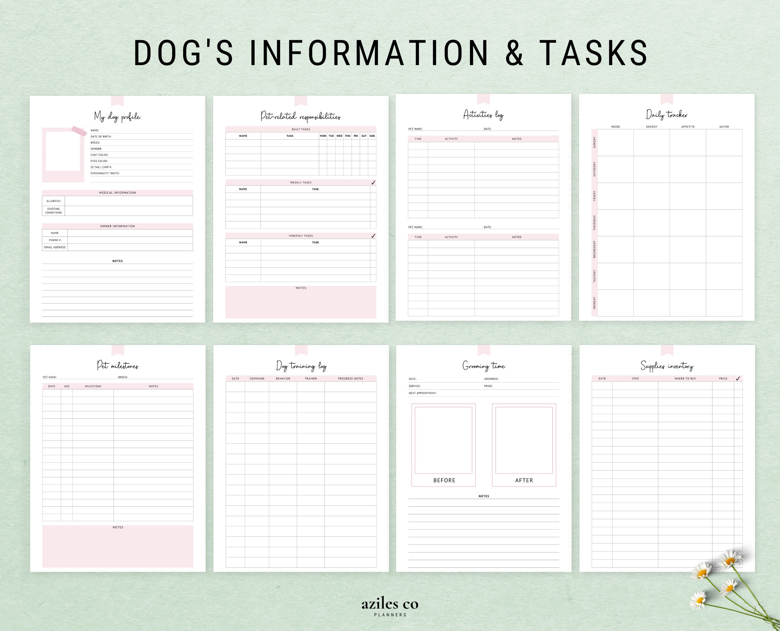 Dog Care Planner Printable Pet Planner Dog Mum Printable - Etsy