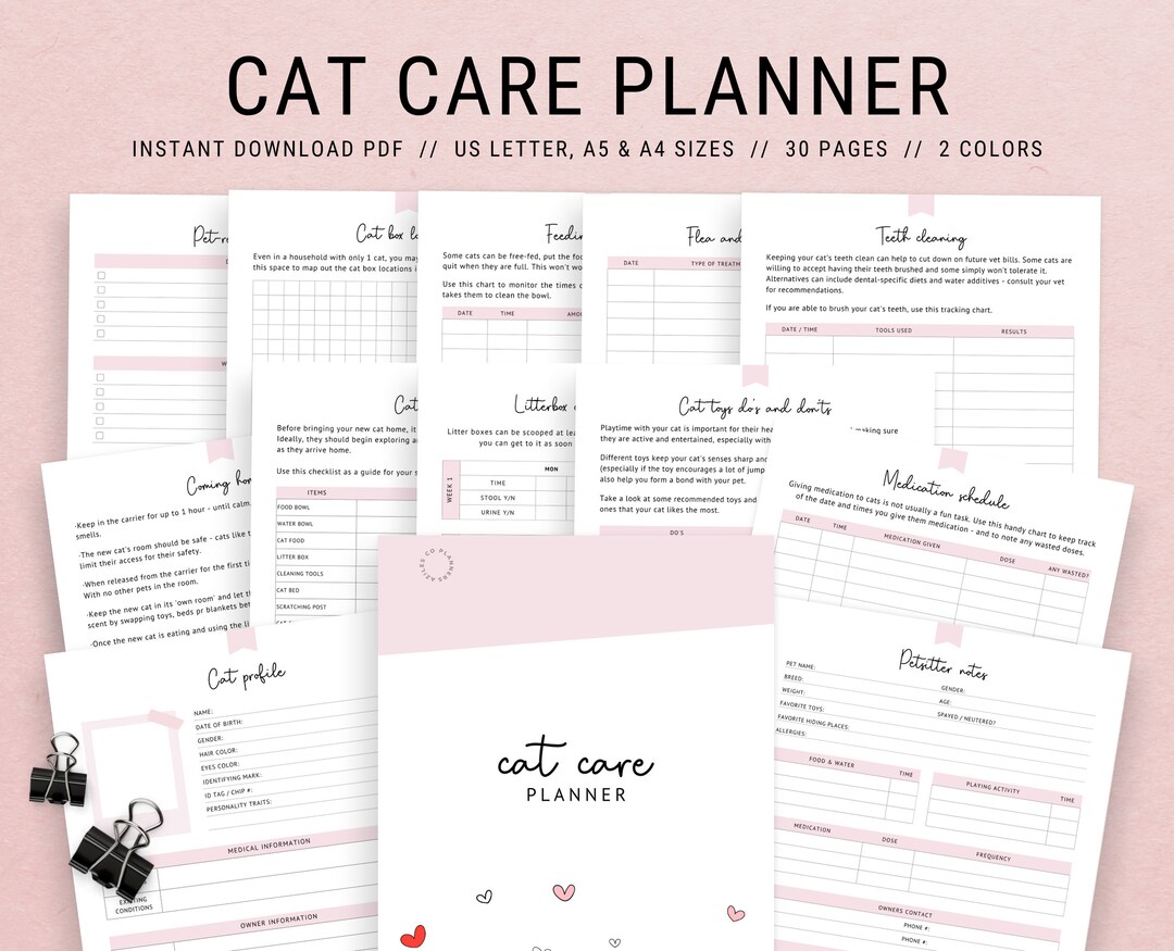 Cat Care Planner Printable Pet Care Printable Planner - Etsy UK