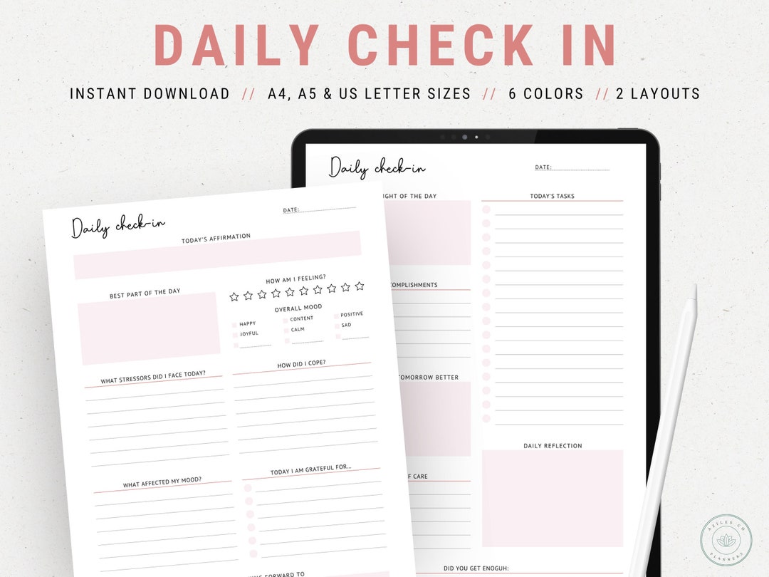 Daily Check in Journal Page Daily Gratitude Self Care - Etsy New Zealand