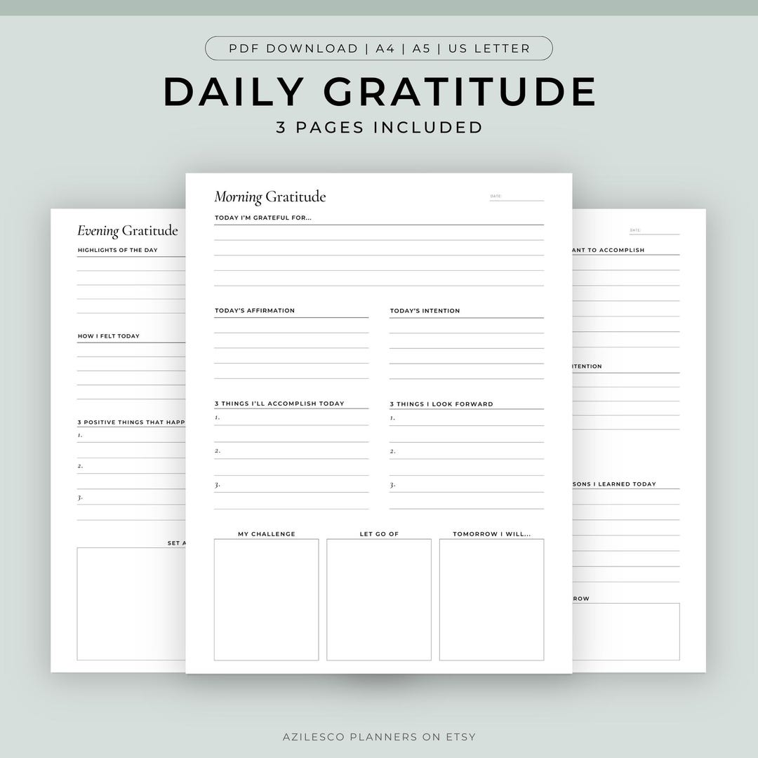 Daily Gratitude Journal Printable, 5-minute Daily Journal, Daily ...