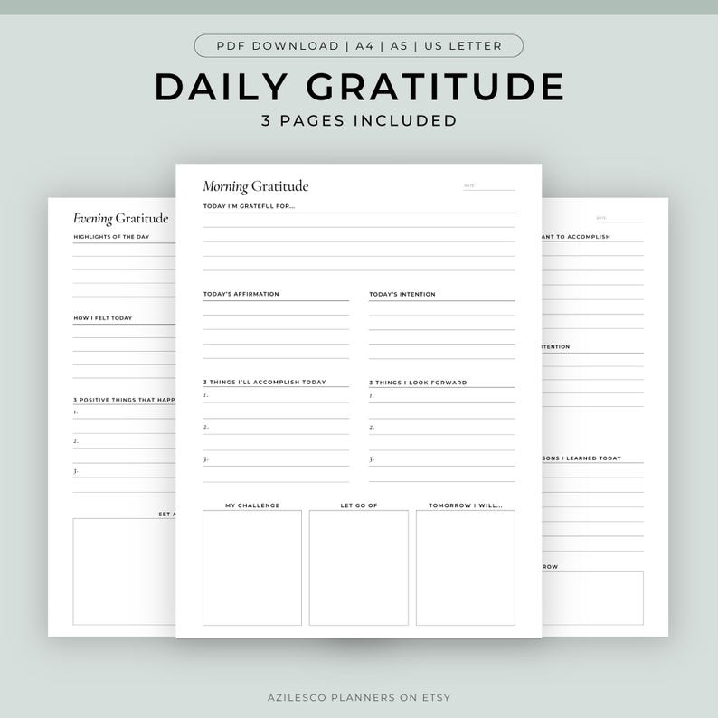 Daily Gratitude Journal Printable: Morning & Evening Reflection (PDF ...