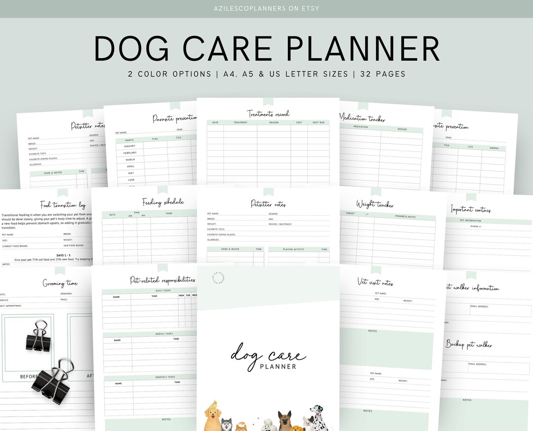 Dog Care Planner Printable, Pet Planner, Dog Mum Printable Planner, Dog ...