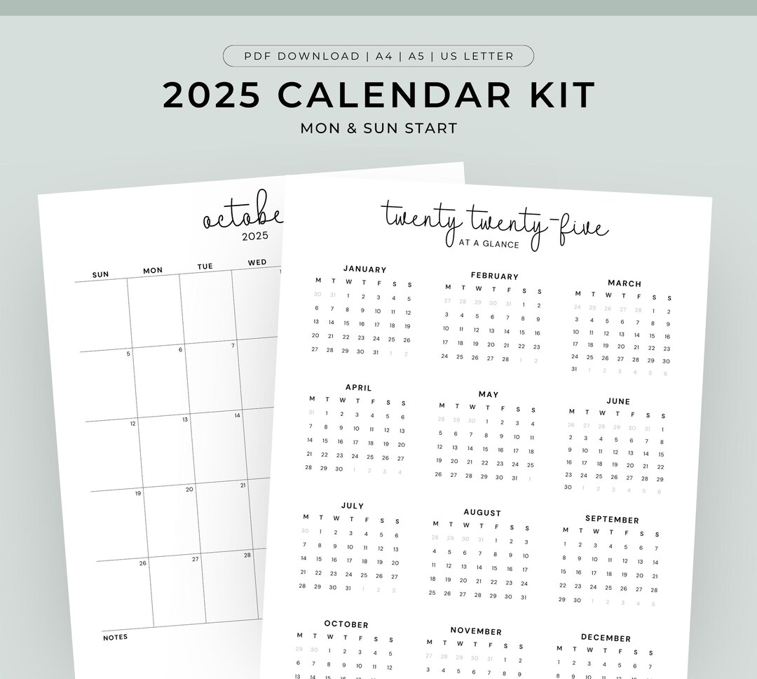 2025 Calendar Bundle Printable, Perpetual Calendar & 2025 Year at a ...