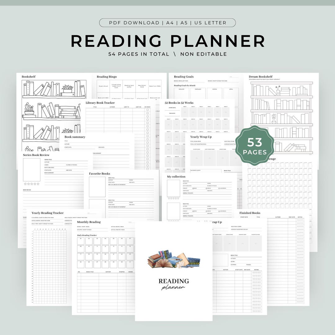 Reading Planner Printable, Book Tracker Journal Printable, Minimal Book ...