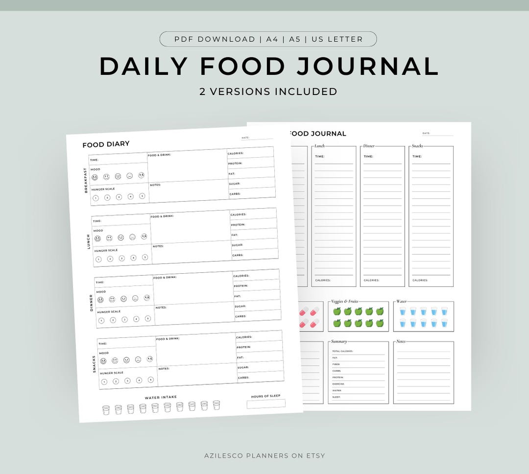 Daily Food Journal Printable, Calories Tracker, Meal Planner, Daily ...