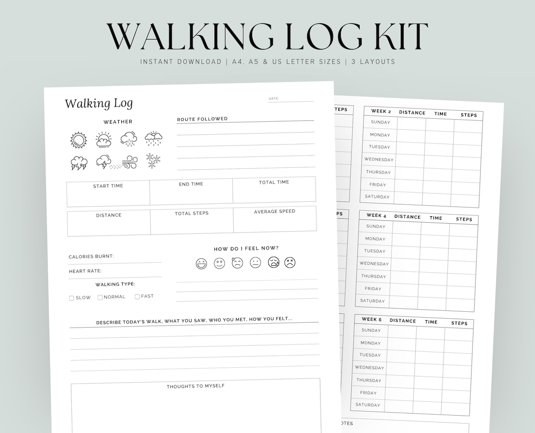 Walking Log Printable, Steps Tracker, Fitness Journal, Walking Tracker ...
