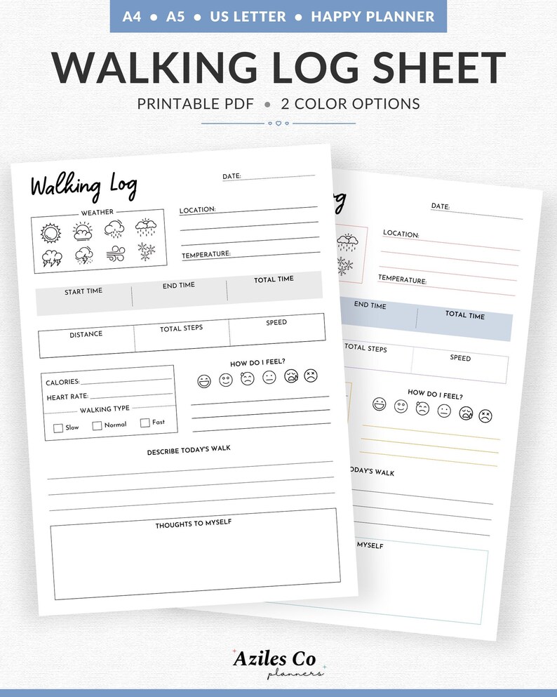 Walking Log Printable Steps Tracker Fitness Journal Walking - Etsy