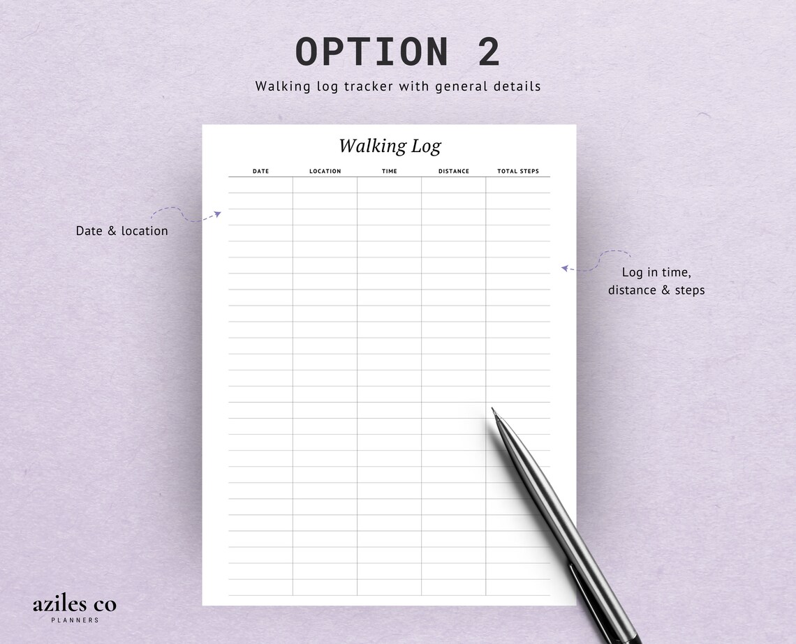 Walking Log Printable Steps Tracker Fitness Journal Walking - Etsy