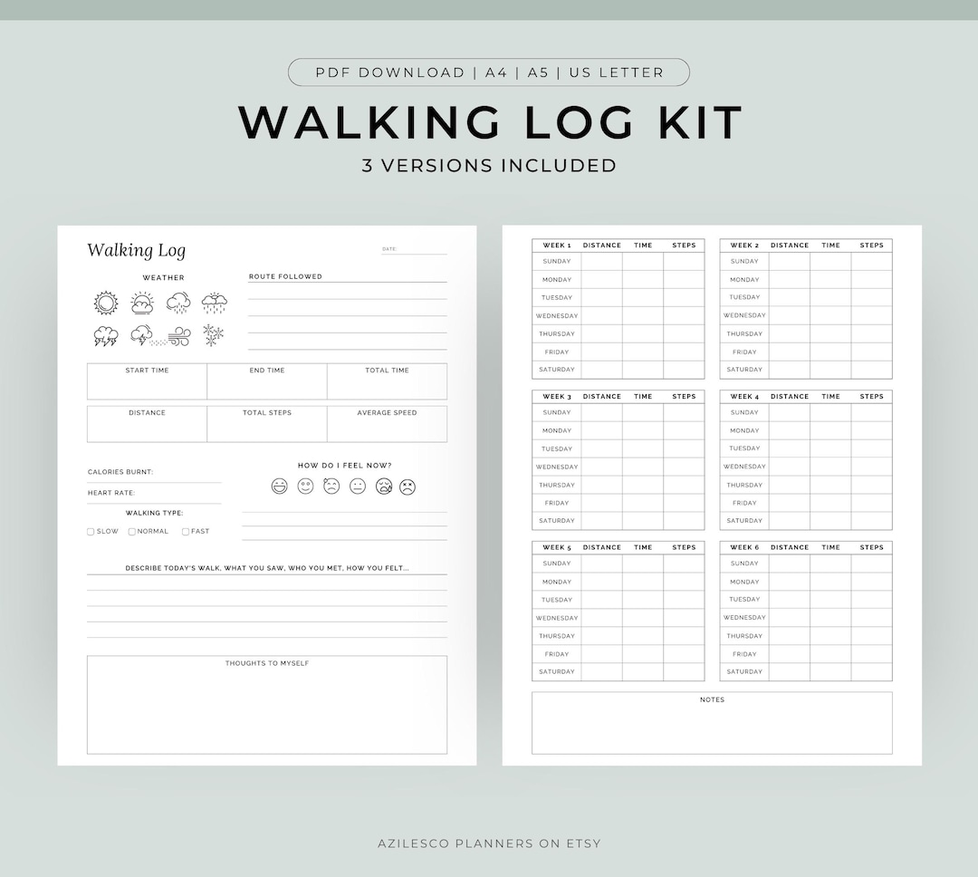 Walking Log Printable, Steps Tracker, Fitness Journal, Walking Tracker ...