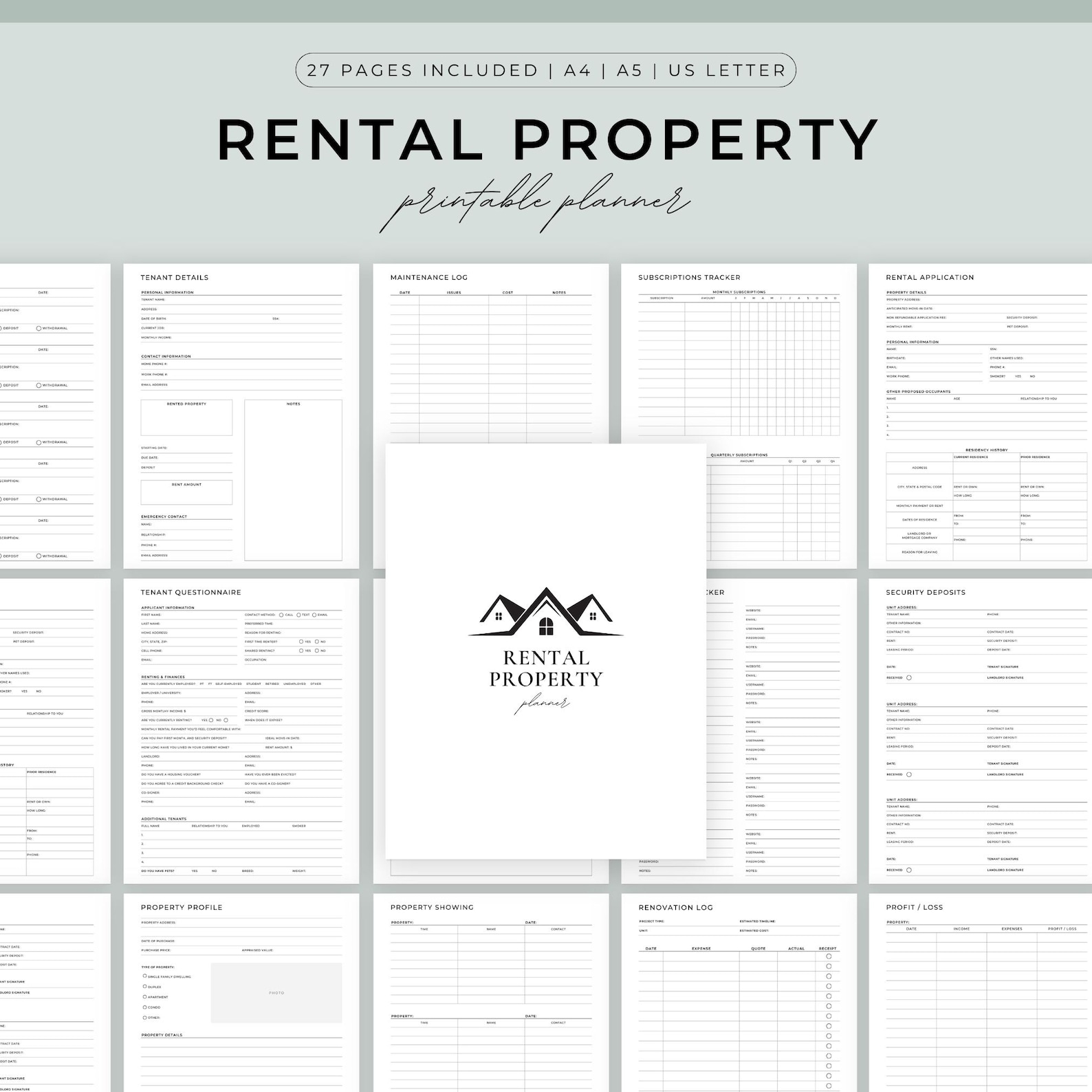 Rental Property Management Planner, Rental Application, Tenant ...