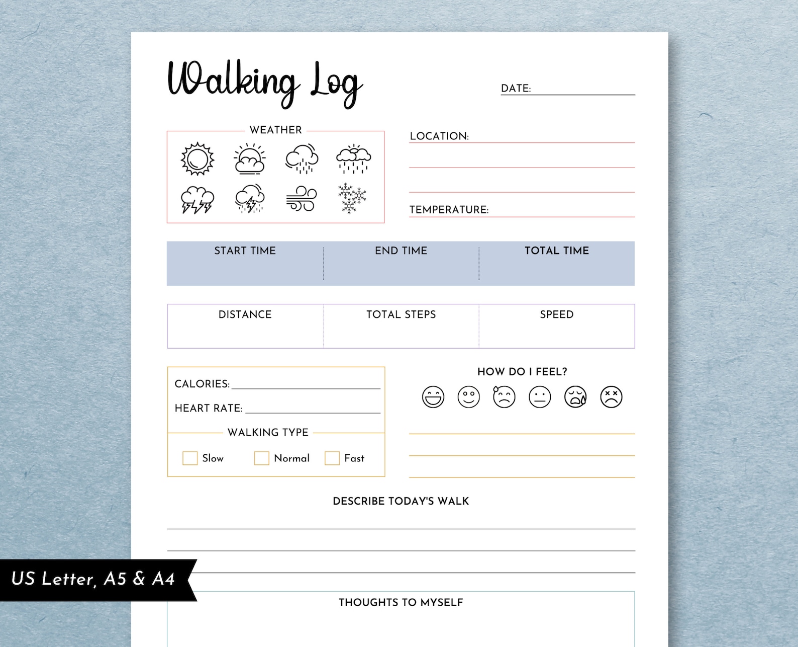 Walking Log Printable Steps Tracker Fitness Journal Walking - Etsy