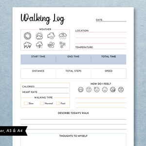 Walking Log Printable Steps Tracker Fitness Journal Walking - Etsy