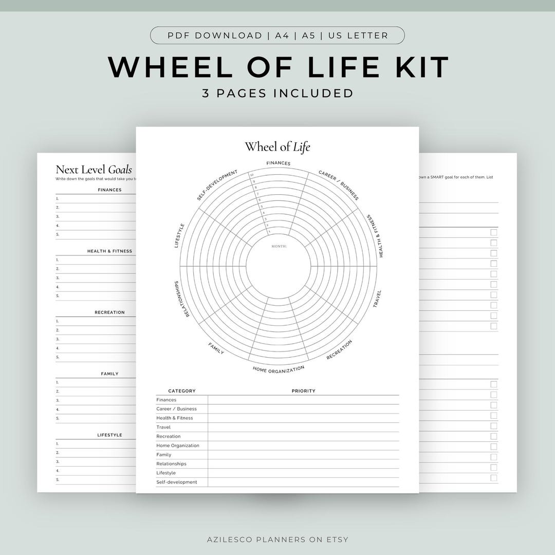 Wheel of Life Printable, Printable Wheel of Life Kit, Goals Planner ...