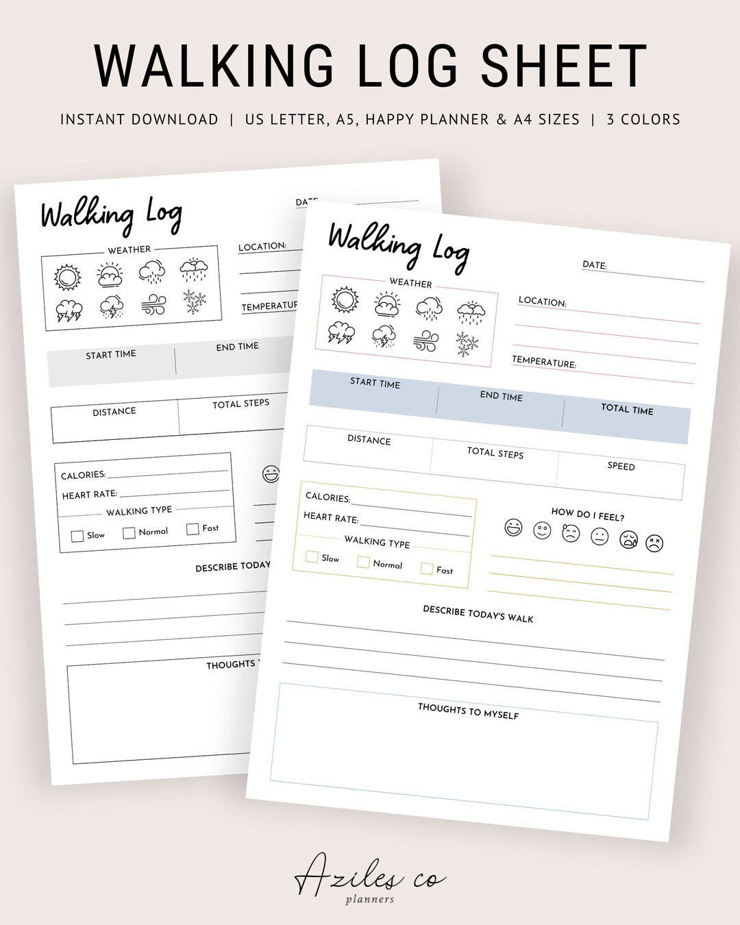 Walking Log Printable Steps Tracker Fitness Journal Walking - Etsy