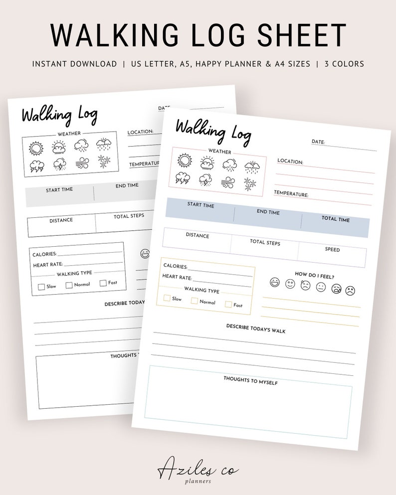 Walking Log Printable Steps Tracker Fitness Journal Walking - Etsy